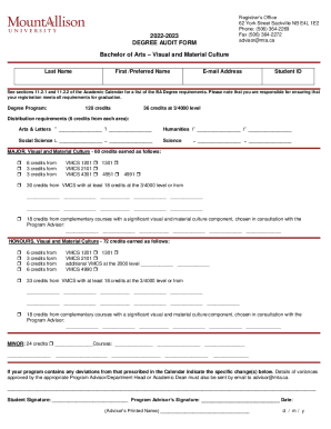 Fillable Online 2022-2023 DEGREE AUDIT FORM Bachelor of ArtsVisual ... Fax Email Print - pdfFiller