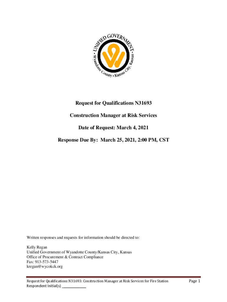 Fillable Online purchasing wycokck Request for Qualifications (RFQ) for Construction Manager-At ...