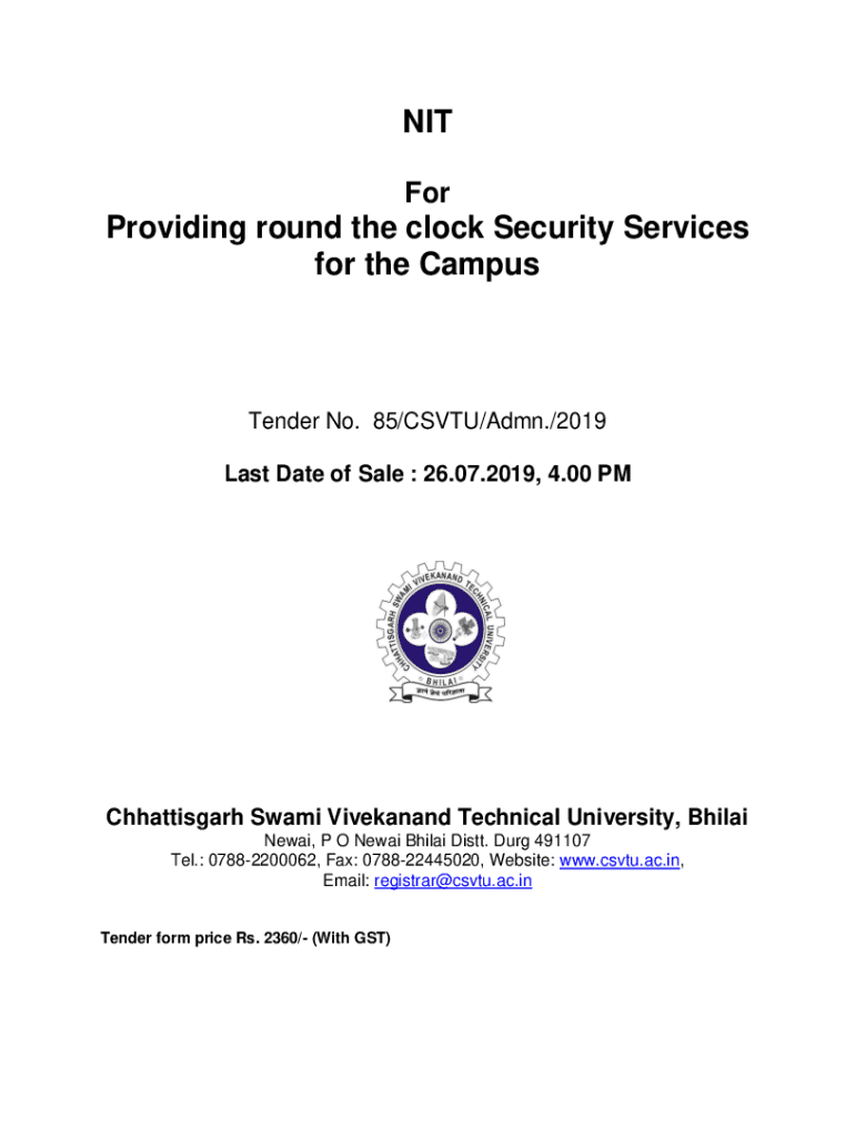 Fillable Online NIT Providing round the clock Security Services for the ...