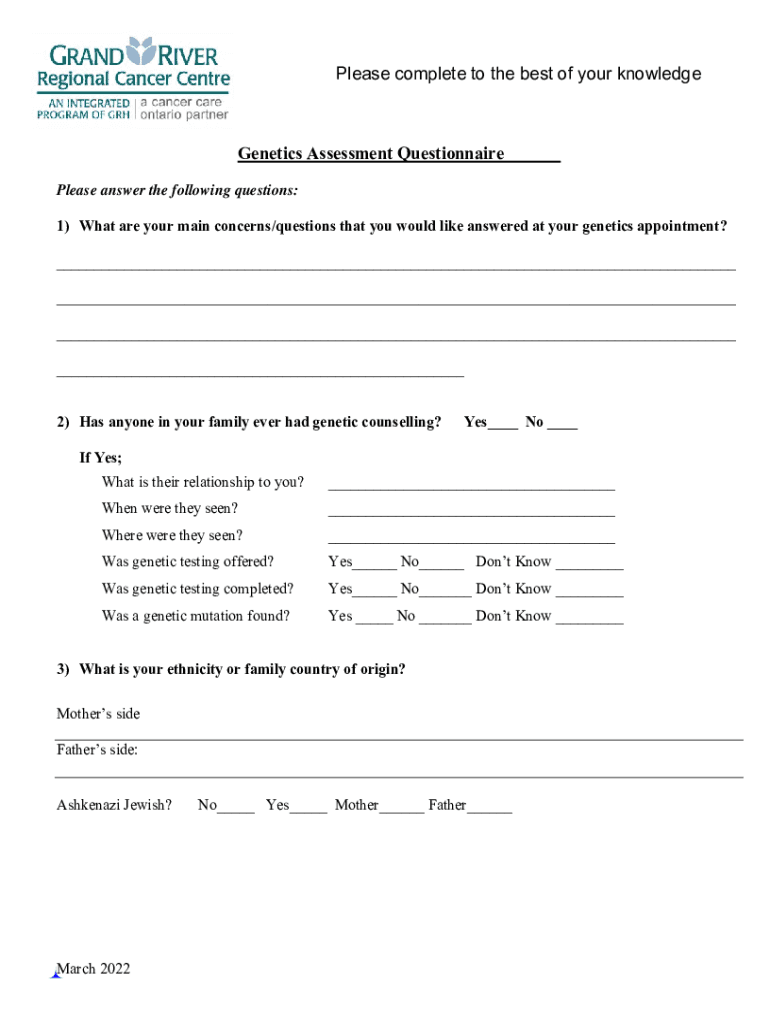 Fillable Online Grand River Regional Cancer Centre New Patient Referral ...