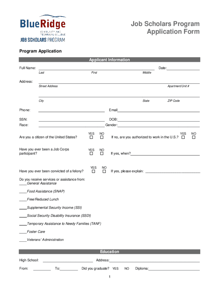 Fillable Online Job Scholars Program Application Form Fax Email Print - pdfFiller