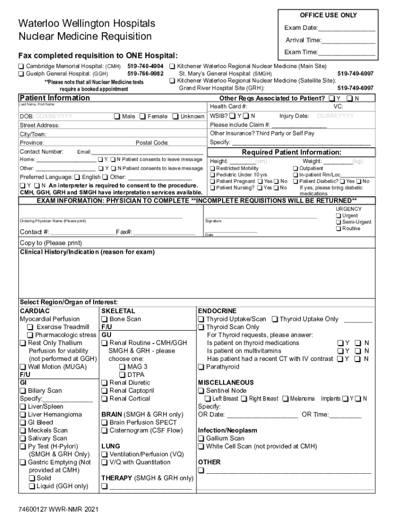 Fillable Online Waterloo Wellington Hospitals Nuclear Medicine ...