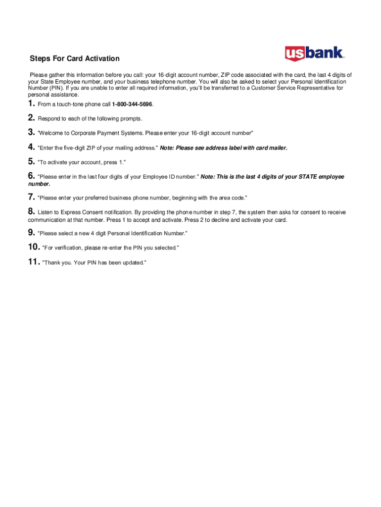 Fillable Online Steps For Card Activation Fax Email Print - pdfFiller