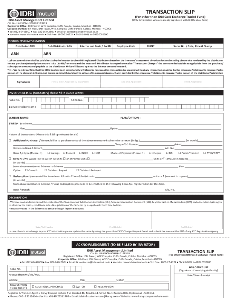 Fillable Online key information memorandum (kim) - IDBI Mutual Fund Fax ...