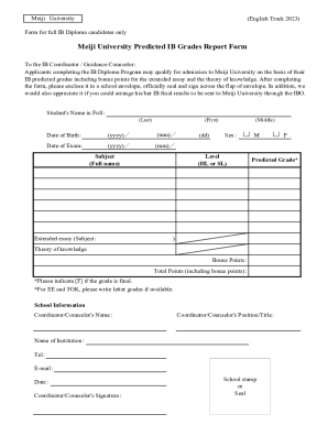 Fillable Online Meiji University Predicted IB Grades Report Form Fax ...