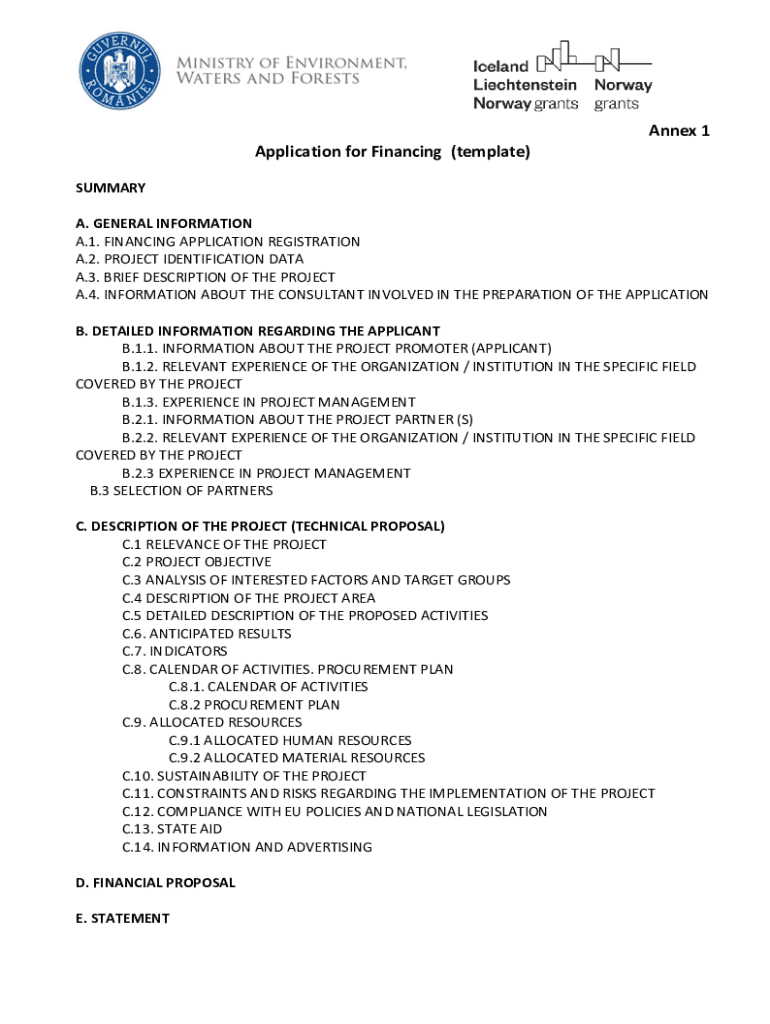 Fillable Online apepaduri gov Annex 1 Application for Financing (template) Fax Email Print ...