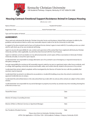 Fillable Online Assistance Animal Registration and Agreement Fax Email ...