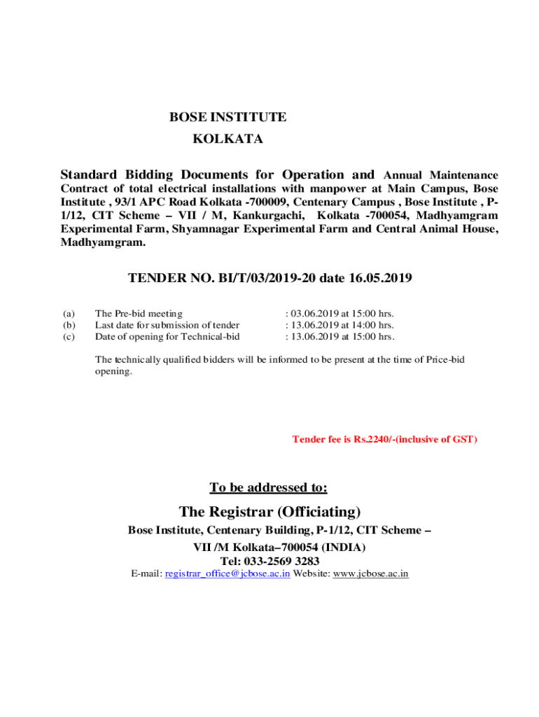 Fillable Online bose institute kolkata standard bidding documents Fax Email Print - pdfFiller