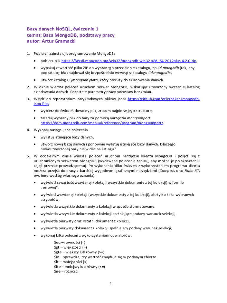 Fillable Online Pobierz i zainstaluj oprogramowanie MongoDB: Fax Email ...