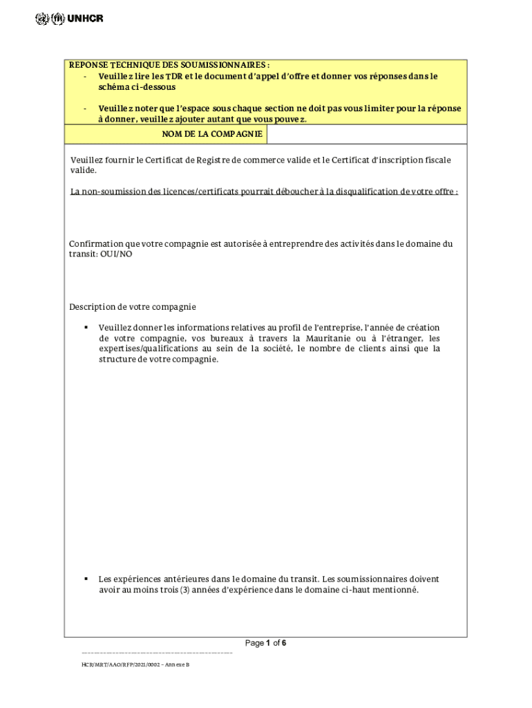 Remplissable En Ligne Veuillez lire les TDR et le document d'appel d'offre et donner ... Fax ...