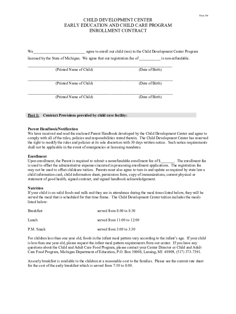 Fillable Online Daycare Contract Template - Fill Out and Sign Printable ...