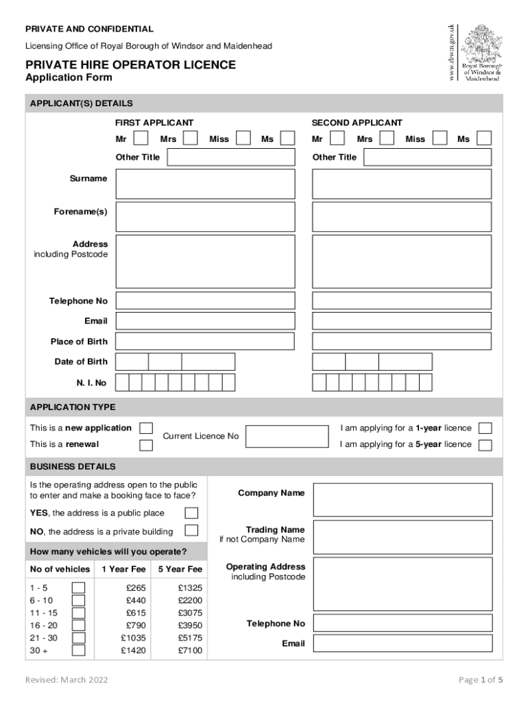 Fillable Online PRIVATE HIRE OPERATOR LICENCE - Application Form Fax ...