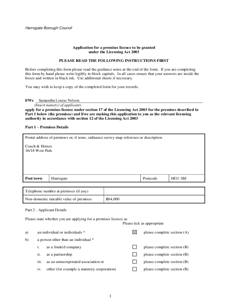 Fillable Online The Old Deanery Premises Licence Application Form Fax ...