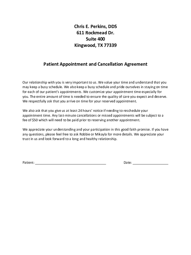 Fillable Online Patient Appointment and Cancellation Agreement Fax ...