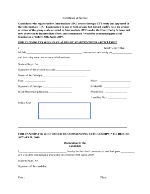 Fillable Online icaiexam icai Certificate of Service Candidates who ...