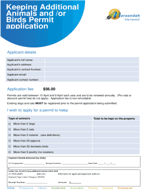 Fillable Online Keeping Additional Animals and /or Birds Permit application Fax Email Print ...