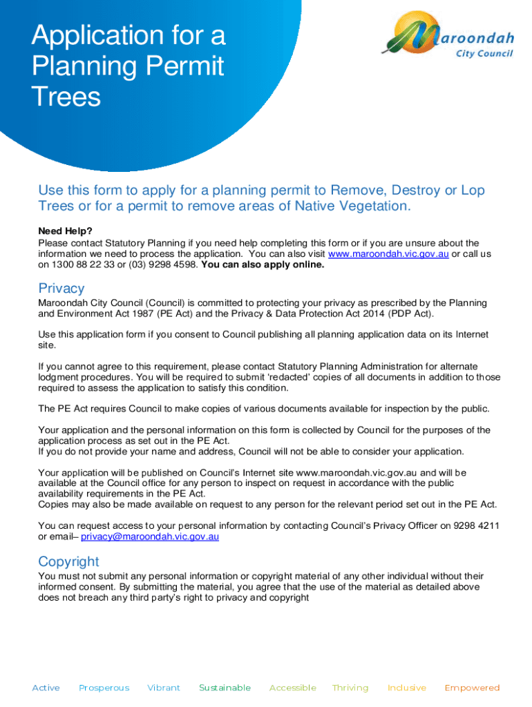 Fillable Online Remove, destroy, or lop a tree or other vegetation on ...