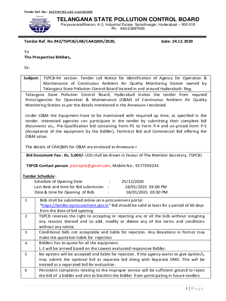 Fillable Online telangana state pollution control board paryavarana ...