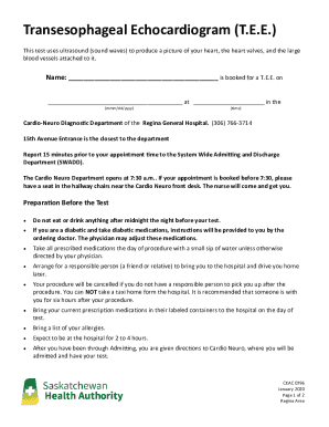 Fillable Online Transesophageal Echocardiogram (TEE) - Stanford Health ...