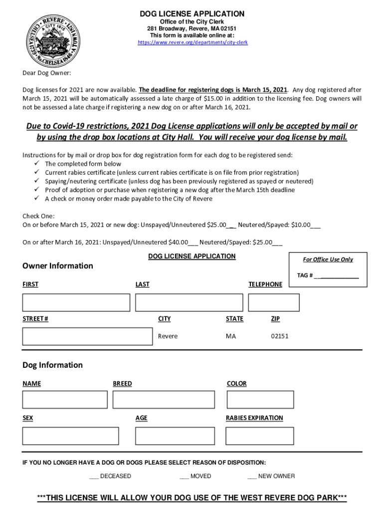 Fillable Online Animal Control - Revere Police Department Fax Email ...