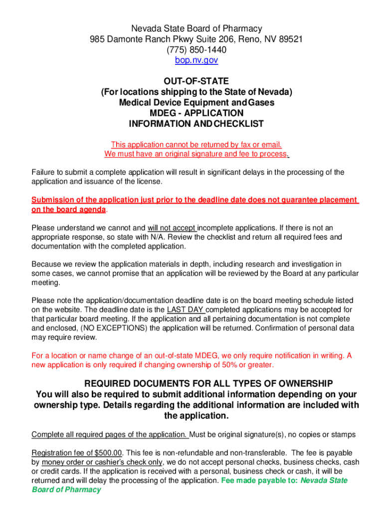 Fillable Online bop nv pharmacy APPLICATION - State of Nevada Fax Email ...