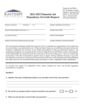 Fillable Online 2021-2022 Financial Aid Dependency Override Request Fax ...