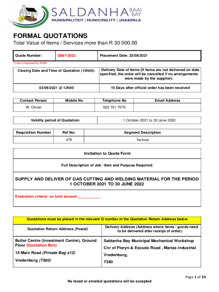 Fillable Online sbm gov SUPPLY AND DELIVER OF GAS CUTTING AND WELDING MATERIAL FOR THE PERIOD ...