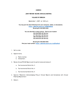 Fillable Online AGENDA JOINT REVIEW BOARD ANNUAL ... - Village of ...