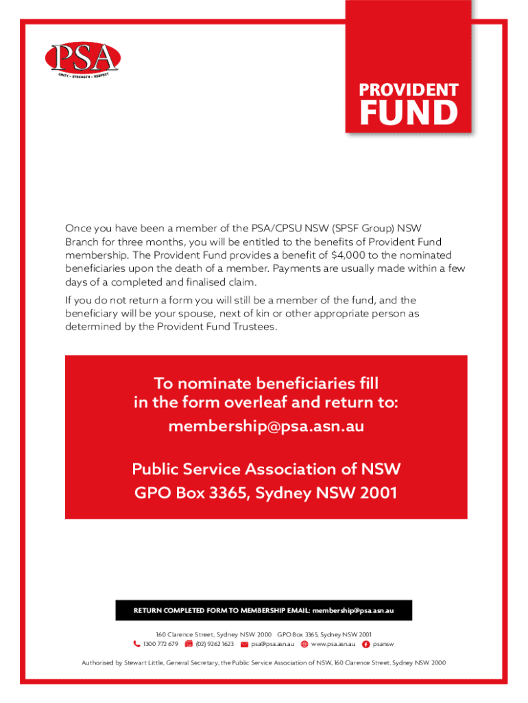 Fillable Online PSA/CPSU Provident Fund - Public Service Association Fax Email Print - pdfFiller