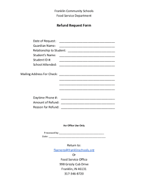 Fillable Online Refund Request Form - Franklin Community Schools Fax ...
