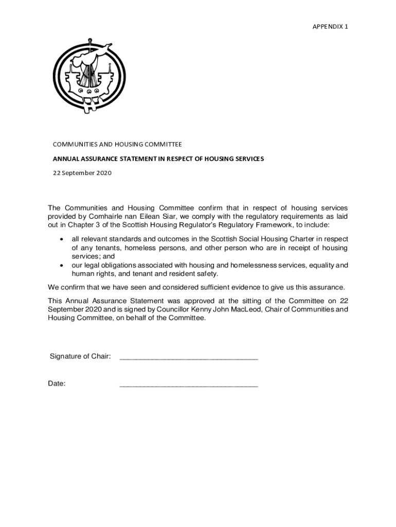 Fillable Online Annual Assurance Statement confirms Housing Services ...