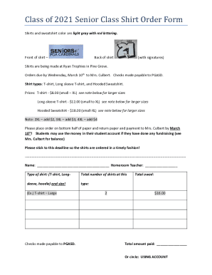 Fillable Online Class of 2021 Senior Class Shirt Order Form Fax Email Print - pdfFiller