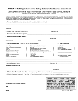 Fillable Online application form for registration of a food business ...