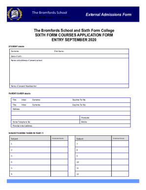 Fillable Online Apply to Sixth Form - The Bromfords School Fax Email Print - pdfFiller
