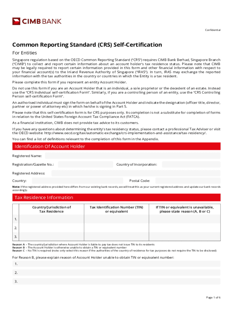 Fillable Online Common Reporting Standard (CRS) Self-Certification ...