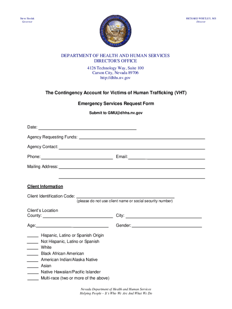 Fillable Online dhhs nv The Contingency Account for Victims of Human ...