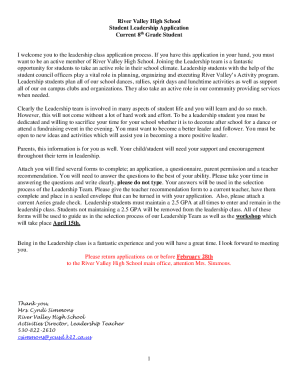 Fillable Online Leadership Application - Amador Valley Student Page Fax ...