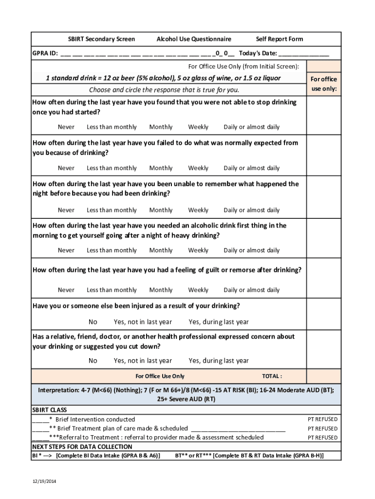 Fillable Online Screening, Brief Intervention, and Referral to ...