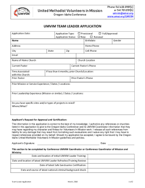 Fillable Online umvim team leader application Fax Email Print - pdfFiller