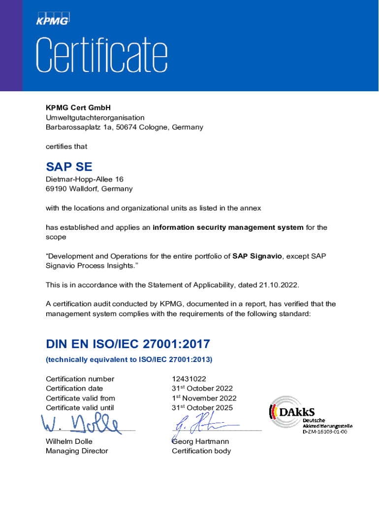 Fillable Online KPMG - Certificate - OQ Chemicals Fax Email Print ...