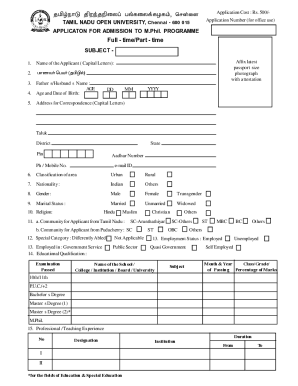 Fillable Online Application Form - TAMIL NADU OPEN UNIVERSITY Fax Email Print - pdfFiller