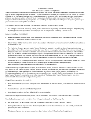 Fillable Online Film Permit Guidelines Town of Buckland Location ...