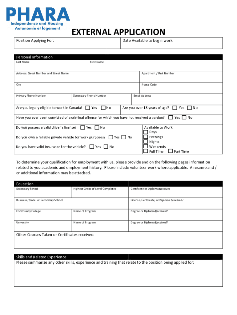 Fillable Online EXTERNAL APPLICATION - Squarespace Fax Email Print - pdfFiller