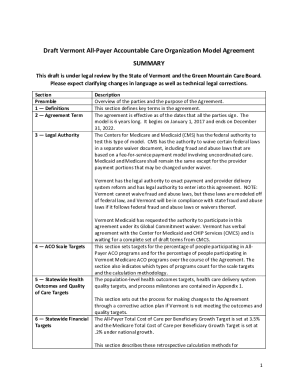 Fillable Online Vermont All-Payer Accountable Care Organizations Model ...