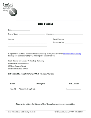 Fillable Online Sealed Bid Form - Shelving Units Fax Email Print ...