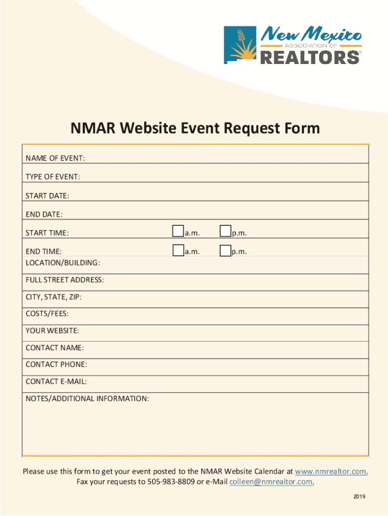Fillable Online NMAR Website Event Posting Request. Lucidpress Fax ...