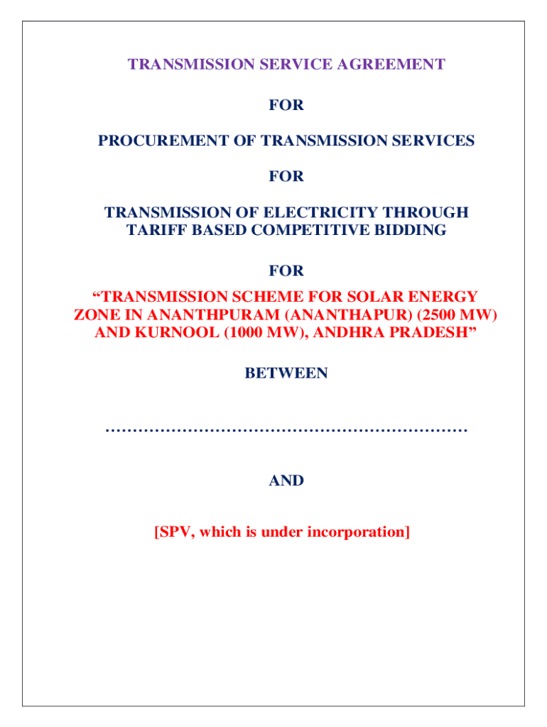 Fillable Online Standard Bid Document - Draft TSA. Competitive Bidding for Transmission Projects ...