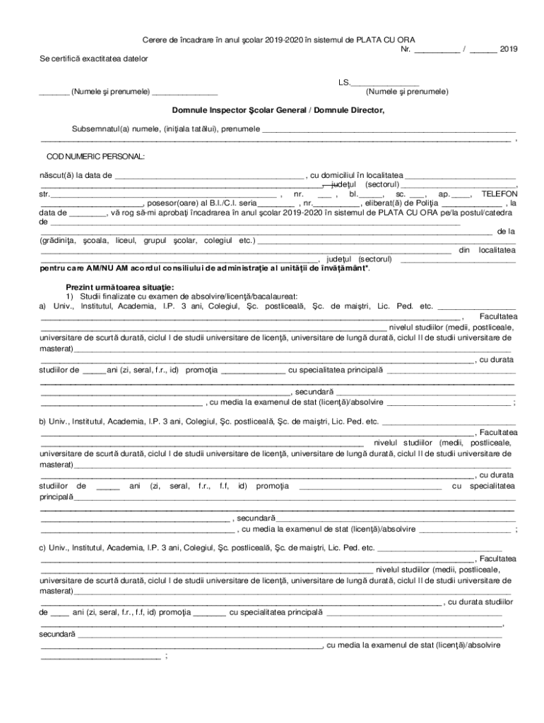 Fillable Online Domnule Director/Inspector colar General (Cerere de ...