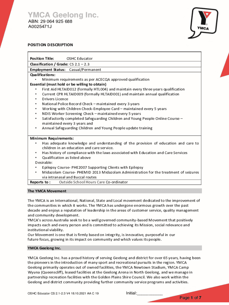 Fillable Online OSHC Educator Fax Email Print - pdfFiller