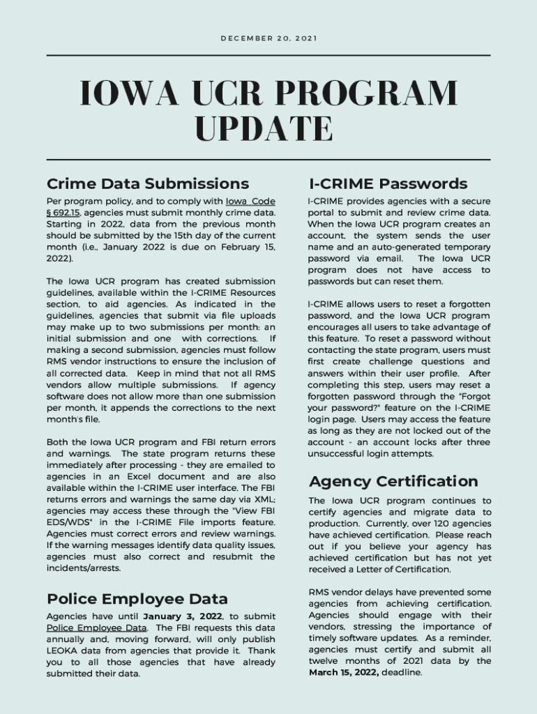 Fillable Online Uniform Crime Reporting ProgramIowa Department of ...